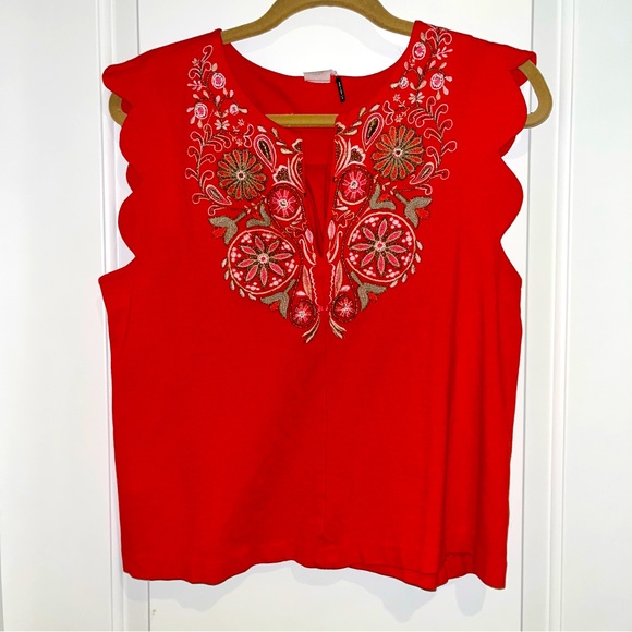 Akemi + Kin | Tops | Bright Red Blouse With Beading Detail | Poshmark